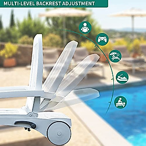YITAHOME Outdoor Folding Chaise Lounge Chair with 6 Adjustable Backrests, Foldable Poolside Lounger with Wheels, Plastic Recliner for Patio, Beach,Easy Assembly, Lightweight, Waterproof, White (1)