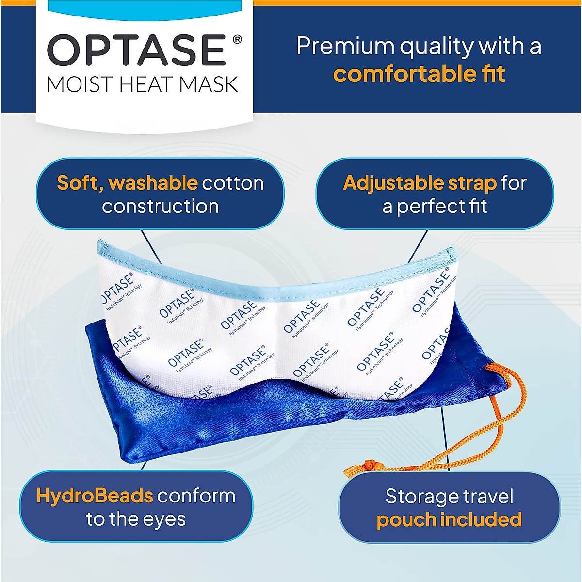 Optase Moist Heat Mask – Heated Eye Mask for Dry Eyes With HydroBead Technology – Washable, Microwaveable Compress – Holds Heat for 10 Minutes