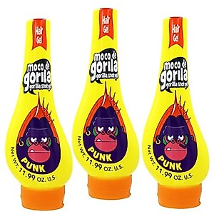 Moco de Gorila Punk, Hair Styling Gel, Reactivate with water, Long-lasting Hold, 3-Pack of 11.99 Oz Each, 3 Squeezable Bottles.