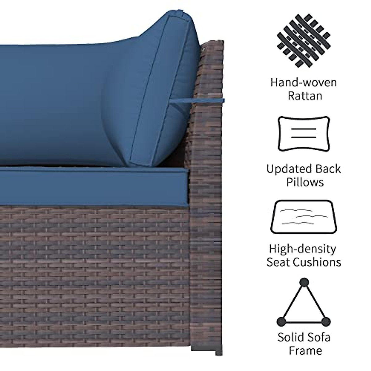 ASJMR Outdoor Patio Furniture Set, 12 Pieces Outdoor Sectional Furniture High Backrest Patio Set, All-Weather PE Rattan Patio Conversation Set w/Coffee Tables & Cushions(Dark Blue)