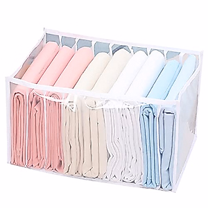 GRASARY Drawer Transparent Clothes Storage Box Home Compartment Organizer for Jeans, Pants, Closet, Socks Underwear, Bra (Grey and White) White 7Grid