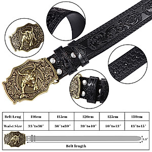 Photect Western Leather Belt, 1.5 Inch Wide, Black, 45 Inch, Unisex, Floral Embossed, Long Lasting, Golf, Buckle