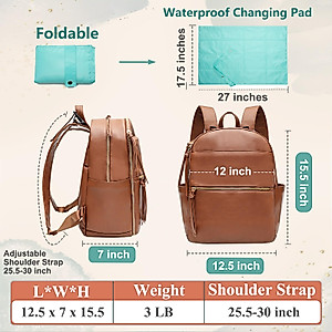 MOMINSIDE Diaper Bag Backpack with 6 Insulated Pockets, Leather Diaper Bag, Large Baby Bag for Mom, Baby Registry, 18 Pockets, Changing Pad, Stroller Straps (Brown)