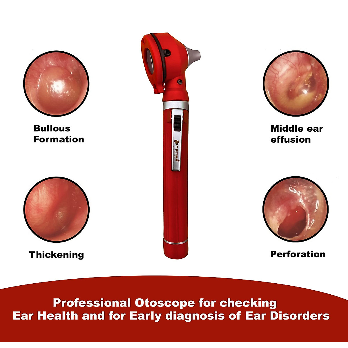 Cross Canada 11-082 Physician Fiber Optic LED Pocket Otoscope Diagnostic Set - Red