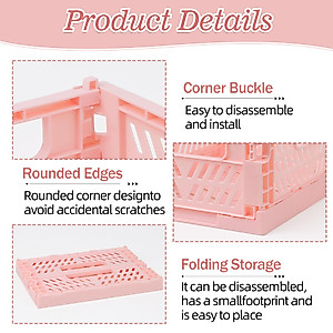 4-Pack Pink Plastic Storage Crate Small Baskets for Organizing Collapsible Storage Crates for Desk Organizers,Stackable Cute Storage Bins for Classroom,Office,Bathroom 5.9"x 3.9" x 2.3"