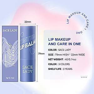 SACE LADY 3 Colors Moisturized Tinted Lip Balm Set, SACE LADY Long Lasting Color Changing Lipstick Kit for Dry Lips, Hydrating Waterproof Lip Make Up, 3Pcs*0.14Oz