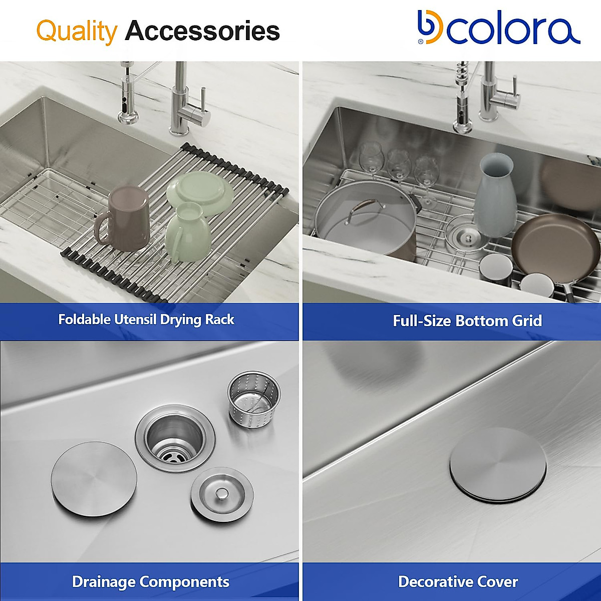 Dcolora 33 Inch Undermount Kitchen Sink 16 Gauge Stainless Steel Deep Large Single Bowl Under Counter Sink, 33"x19"x10" Rounded Corner, DC-U7714