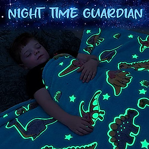 Glow in The Dark Blanket Dinosaur Throw Blanket for Boys Kids Soft Warm Cozy Furry Cute Dino Blanket, Valentines Day Gifts, Glowing Dinosaur Room Decor Blankets for Girls,Grandkids, Blue, 50" x 60"