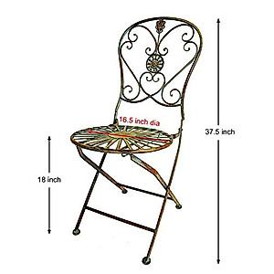 Westcharm Folding Metal Bistro Outdoor Chair for Outside Patio with Peacock Tail Motif, Set of 2