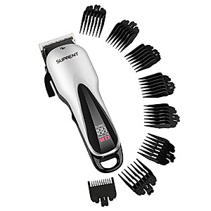 SUPRENT Hair Clippers for Men,All-Steel Self-Sharp Blade Cordless Hair Clippers Set, Long Service Life and Low Noise Hair Trimmer, with LED Display Hair Cutting Kit for Family(Silver）