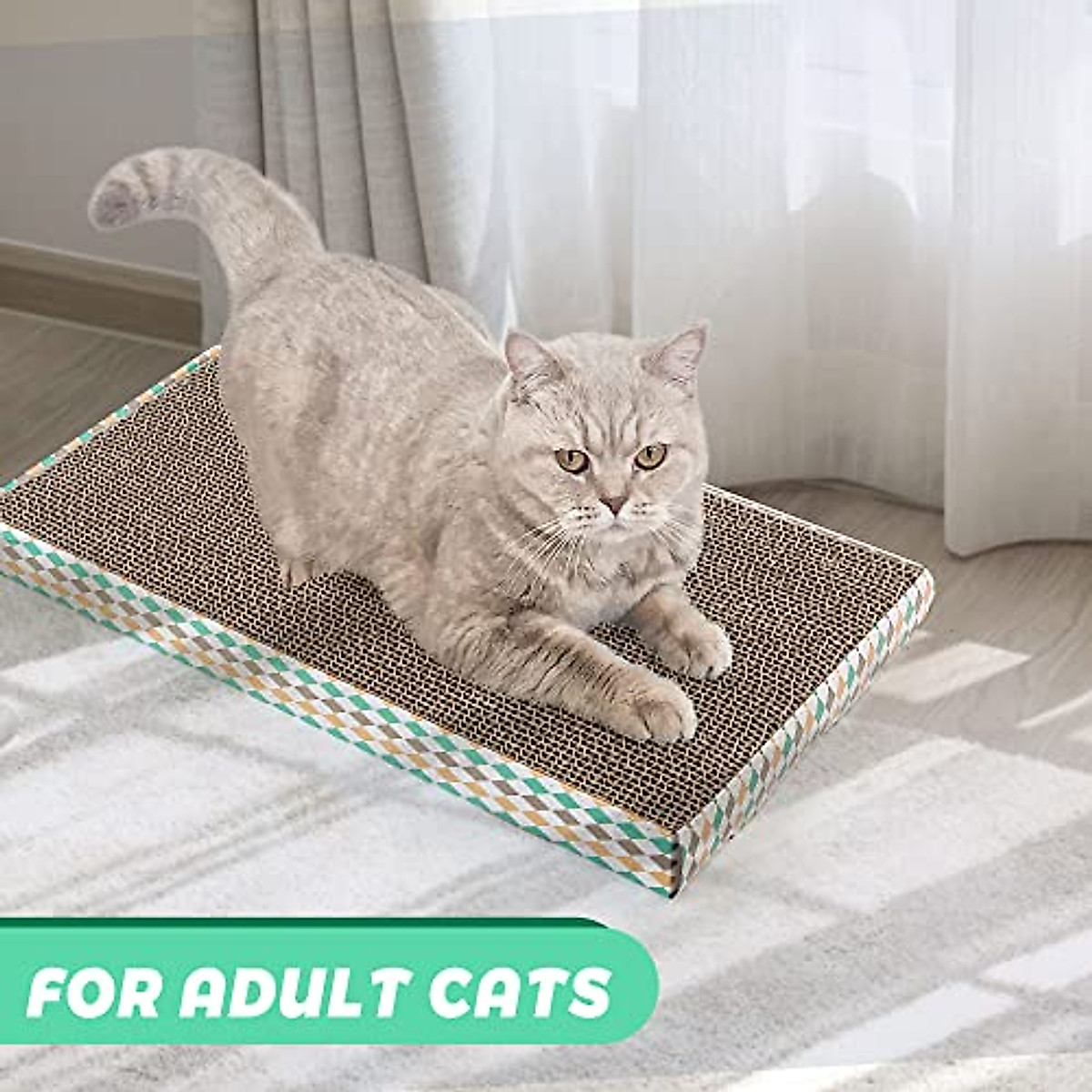 PrimePets Wide Cardboard Cat Scratcher, 3 Pack Reversible Cat Scratch Pad with Box, Flat Corrugated Board Replacement for Furniture Protection, Catnip Included