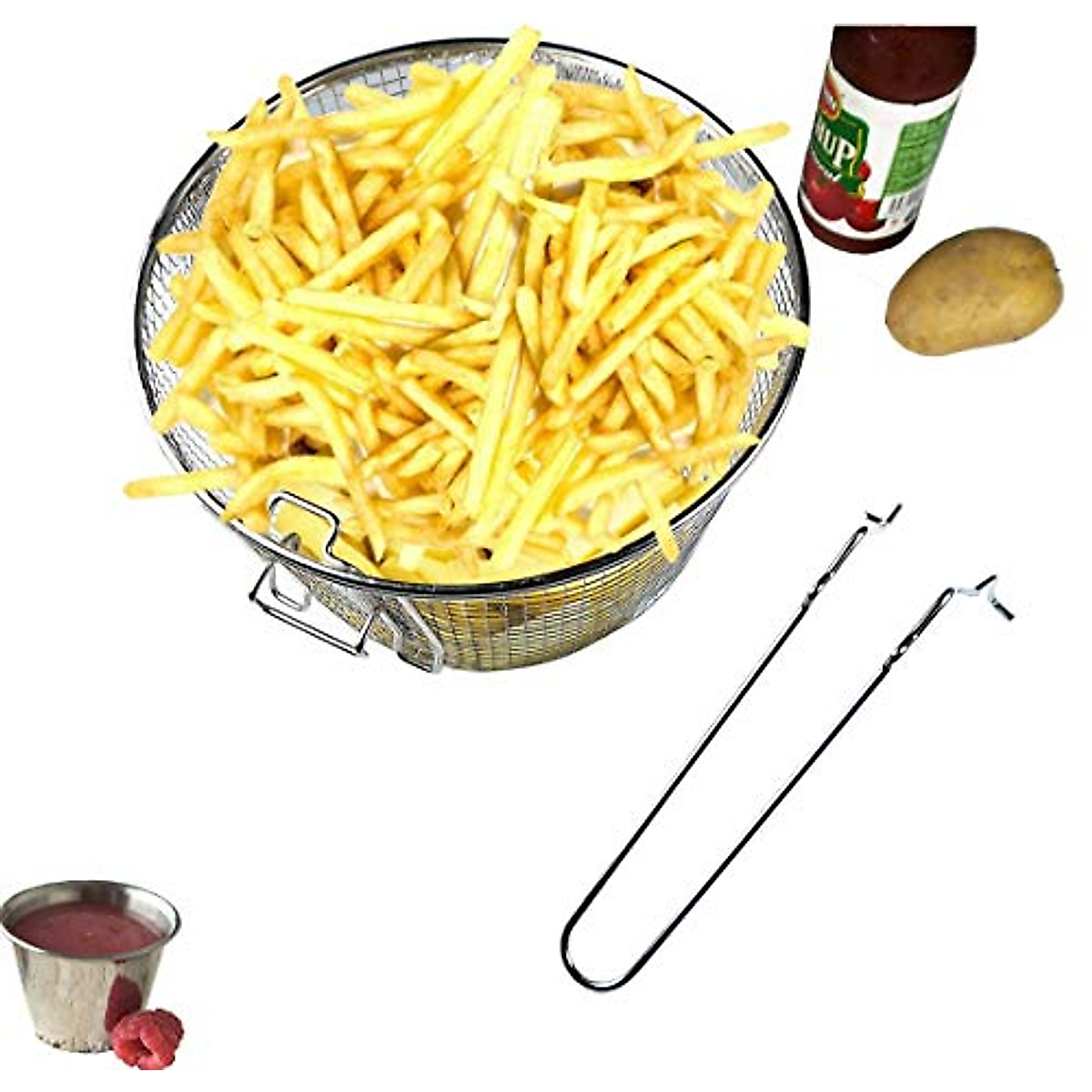 9" Medium Stainless Steel Deep Fry Basket Round Wire Mesh French Chip Frying Serving Food Presentation Tableware With Detachable Handle Fit For Up To 5/6L Pot
