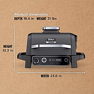 Ninja OG701 Woodfire Outdoor Grill, 7-in-1 Master Grill, BBQ Smoker, & Outdoor Air Fryer plus Bake, Roast, Dehydrate, & Broil, Woodfire Technology, with Robust Pellets