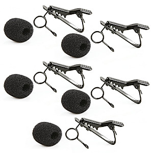 Movo MCW5 Lavalier Microphone Lapel Mic Clips and Foam Microphone Covers - 5 Replacement Pack for 6-7mm Mics