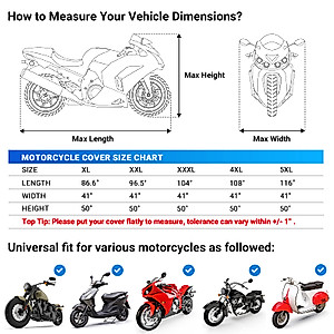 Favoto Motorcycle Cover Waterproof Outdoor - All Season Sun Protection with Lock-Holes Rain Snow Windproof Dustproof Universal Fit Motorbikes Vehicle Moped Cover, 96.5" x 41" x 50"