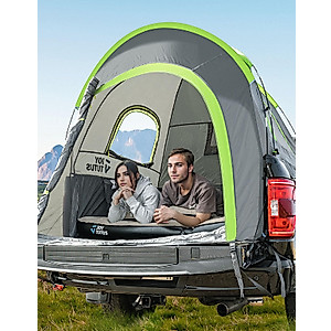 JOYTUTUS Pickup Truck Tent 2.0, Waterproof PU2000mm Double Layer for 2 Person, Portable Truck Bed Tent with Rainfly, 5.5'-6' Camping Preferred - Green