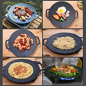 Korean BBQ Grill Pan Non-stick Marble Camping Round Griddle,Korean Non-stick Round Baking Pan,Korean BBQ Grill Pan, Round Barbecue Griddle Pan with Handle for Baking,Grill,BBQ