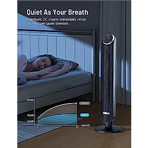 PARIS RHÔNE Tower Fan, 42” Bladeless Fan, 120° Oscillating Fan, 24 dB Quiet DC Motor, 12 Speeds, 4 Modes, Dustproof Mesh Filter, 12H Timer, Standing Fan with Remote for Bedroom, Home, Office