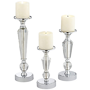 Alix Chrome and Crystal Pillar Candle Holders Set of 3 - Dahlia Studios