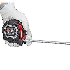 TAJIMA Tape Measure - 25 ft x 1-1/16 inch GS-Lock Measuring Tape with Shock Resistant Case & Safety Clip Holder - GSSF-25BW