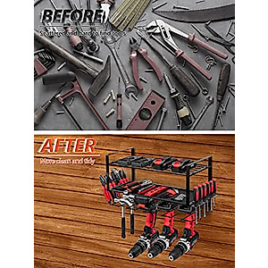 Power Tool Organizer-Drill Holder Wall Mount,3 Layers Power Tool Storage Rack with 22 holes Screwdriver Holder,Heavy Duty Metal Power Tool Holder for Garage Organization