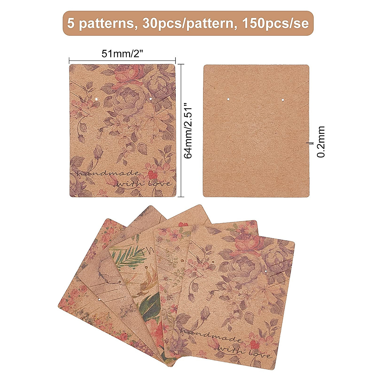 FINGERINSPIRE 150 pcs Flower Patterns Jewelry Display Cards Necklace Display Cards Cardboard Display Hanging Cards for Earrings, Necklaces, Bracelets(2.5x2inch)