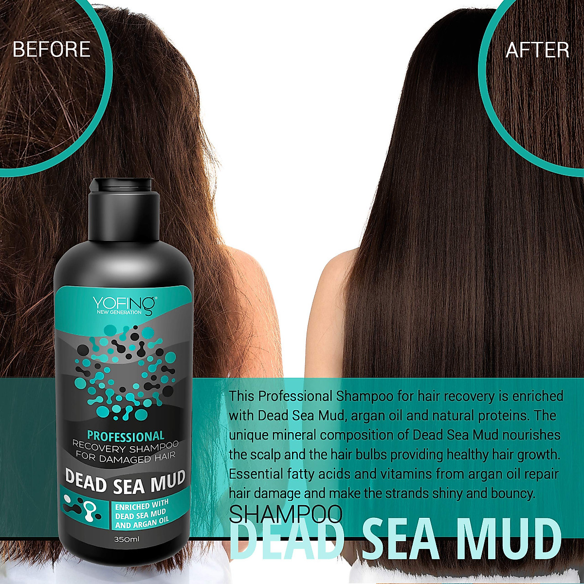 YOFING NEW GENERATION Dead Sea Mud Shampoo - Anti Hair Loss & Anti Dandruff, Promotes Growth & Strengthening Hair