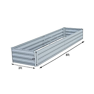 SONFILY Planter Raised Beds Raised Garden Bed for Gardening Garden Boxes Outdoor Metal Raised Garden Beds Galvanized Outdoor,8x2x1 Galvanized Grey