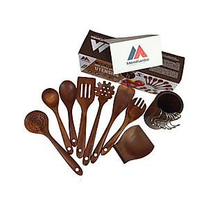 MEMIKAMBO Wooden Kitchen Cooking Utensils, Nonstick Kitchen Utensil Set, wooden utensils for cooking,Wooden Spoons Cooking Utensil Set Non Scratch Natural Teak Wooden Utensils for Cooking(16 PIECES)