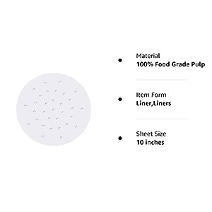 Air Fryer Parchment Paper, Set of 100, 10 inch Air Fryer Liner/Bamboo Steamer Liners/ Steaming Basket and More (6/7/8/9 Inch Available)
