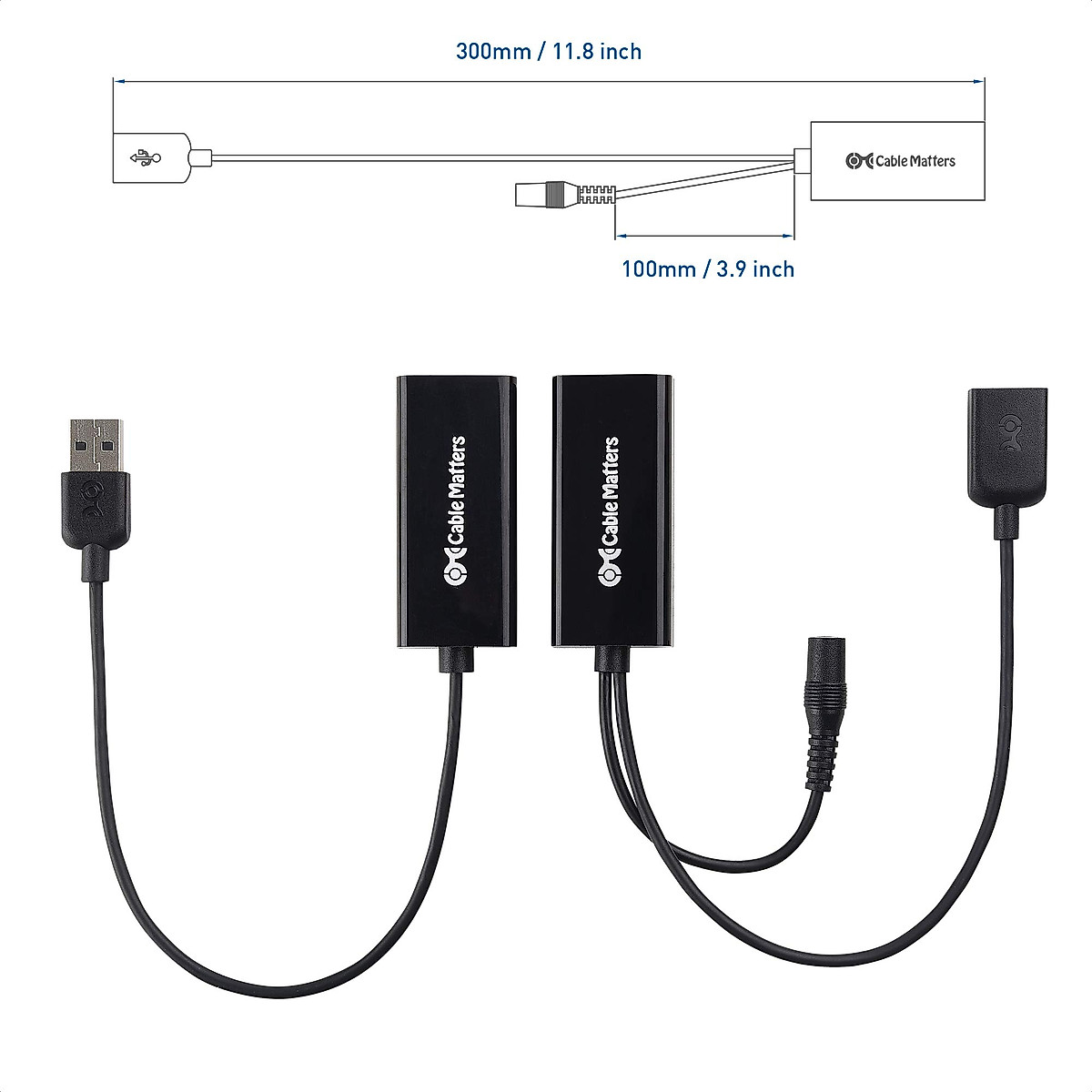 Cable Matters USB Over Ethernet Extender with Power Adapter up to 150 ft - Full USB 2.0 Support for Keyboard, Mouse, Webcam, and More