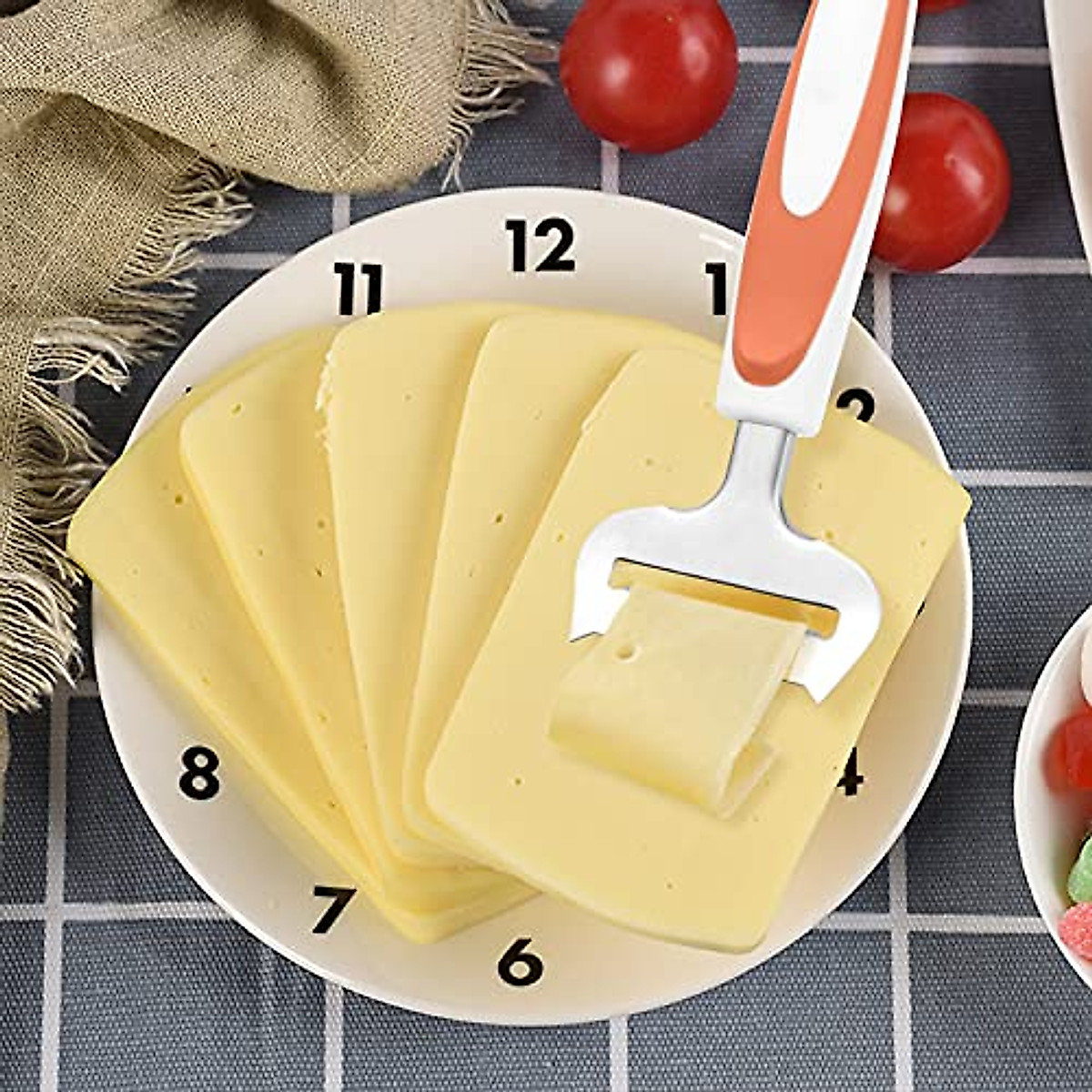 KUFUNG Cheese Slicer Stainless Steel Cheese Knife Heavy Duty Plane Cheese Cutter, Shaver, Server For Semi-Soft, Semi-Hard Cheese (7.2 inch, Orange)