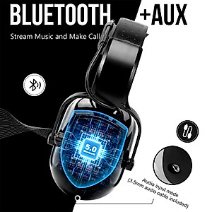 Muffpro Bluetooth Hearing Protection Ear Protection with Safety Glasses, NRR 25 dB Noise Canceling Earmuffs for Snowblowing, Mowing, Construction