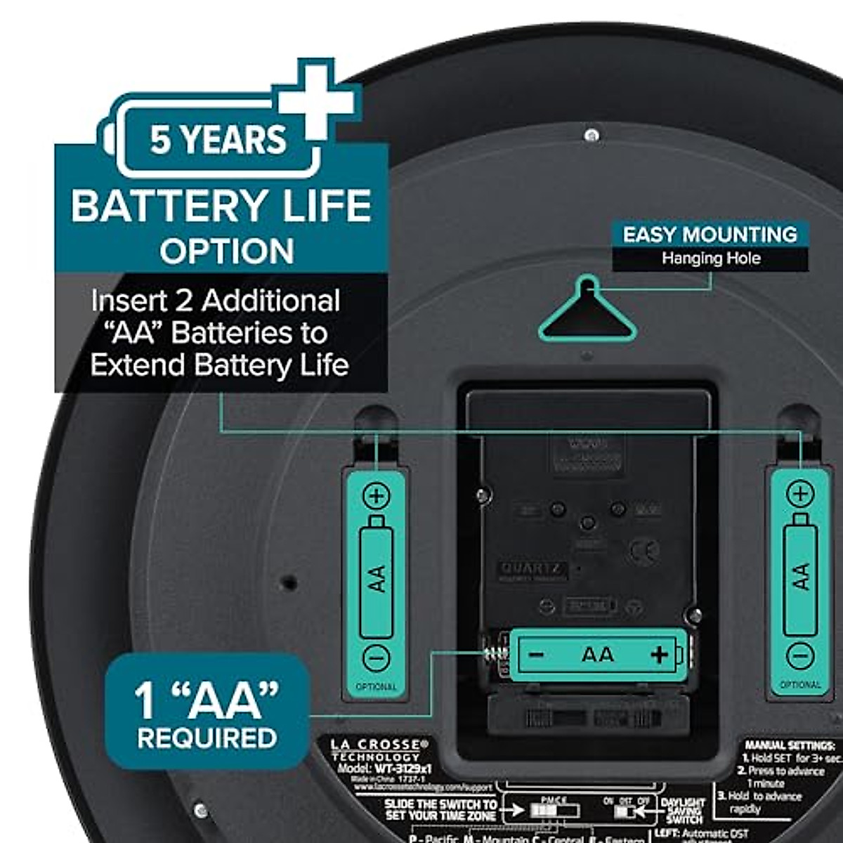 La Crosse Technology WT-3129S 12 Inch Atomic Analog Wall Clock