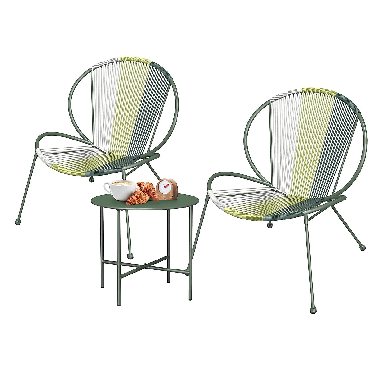 Grand patio 3-Piece Outdoor Acapulco Chair Set, Patio Furniture Set with Wicker Rope, Bistro Table and 2 Low Seat Chairs, Cool Olive Green