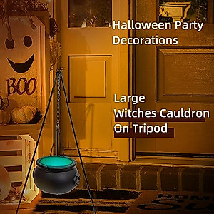 Halloween Decor Outdoor - Large Witches Cauldron on Tripod with LED Light Yard Home Porch Decorations Hocus Pocus Candy Bowl by BIGINIWA