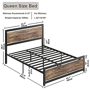 LIKIMIO Queen Bed Frame, Platform Bed with Headboard and Under Bed Storage for Queen Size Mattress, Sturdy and Easy Assembly, No Box Spring Needed, Walnut