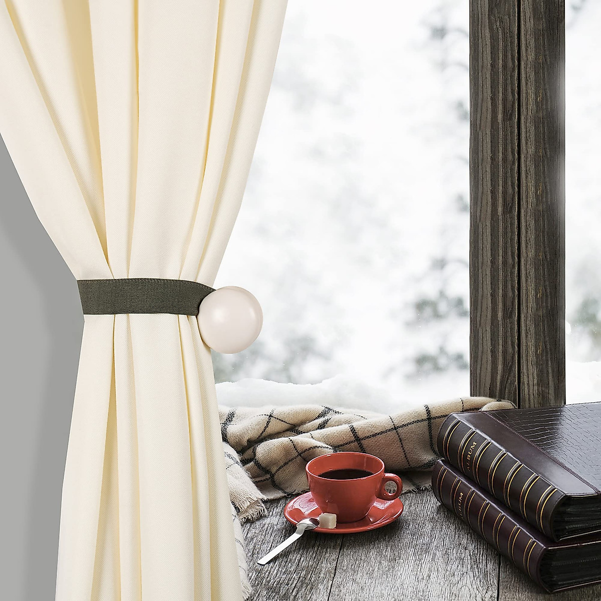 Curtain tiebacks - Magnetic Curtain Tieback Drape Fabric Tie Back for Door Draperies Home Office & Outdoor (1 Pc, Moss)- Deco Window