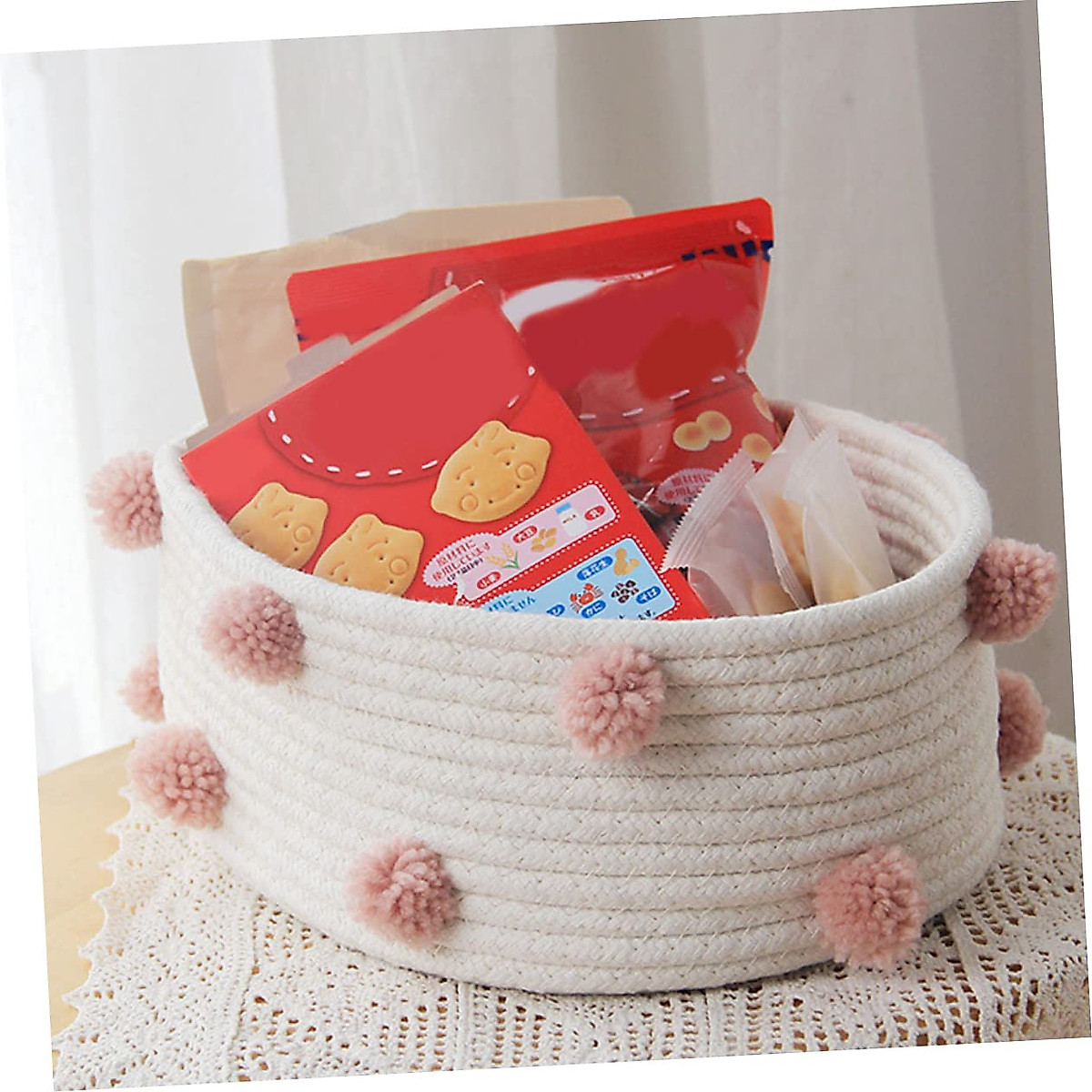 ABOOFAN Storage Basket Boho Basket Storage Shelf Clothes Container Shelf Storage Rack Woven Laundry Baskets Sundry Cosmetic Storage Holder Shelf Basket Pink To Weave Cotton