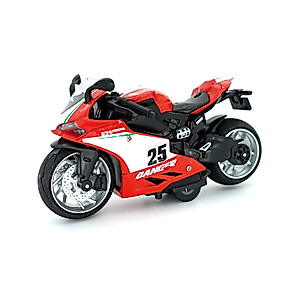 MING YING 66 Pull Back Motorcycle Model - 1:12 Scale Toy Motorcycle,Motorcycle Toy with Light and Music Gift for Children Boys and Girls (Red)