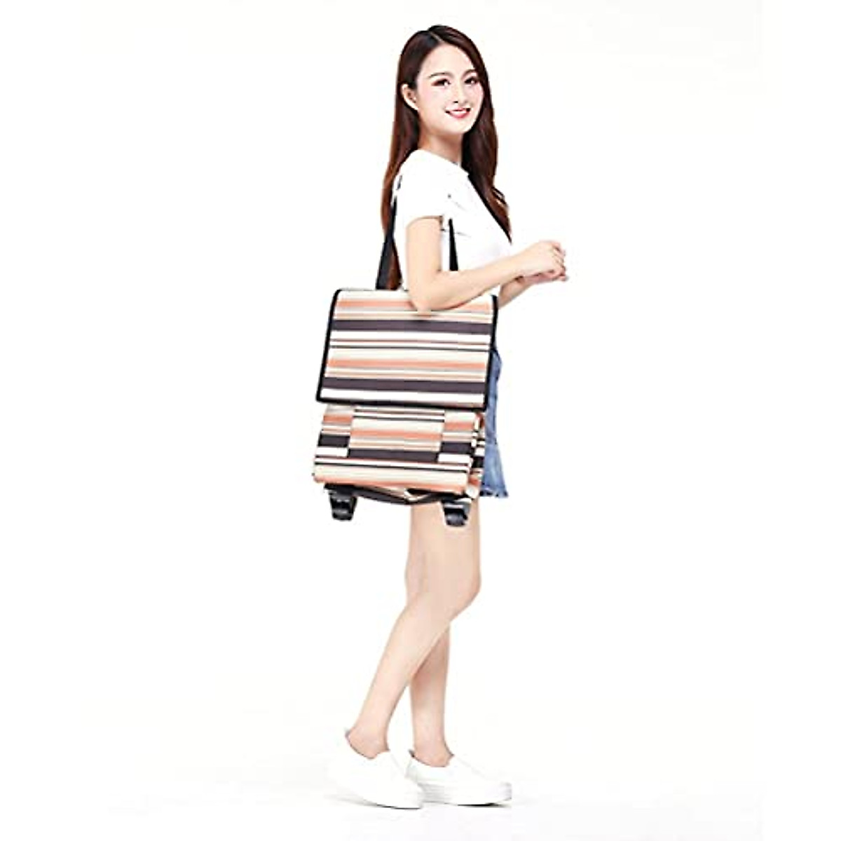 ZICRIC Foldable Shopping Cart with Wheels Rolling Folding Grocery Rolling Pulling Utility Trolley Collapsible Tote Oxford Trolley Bag for BBQ Women Laundry Duffel Fast Food Delivery