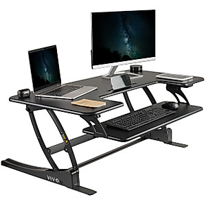 VIVO Black Electric Motor Height Adjustable 42 inch Stand up Desk Converter, Sit to Stand Tabletop Dual Monitor Riser with USB Port, DESK-V000VLE