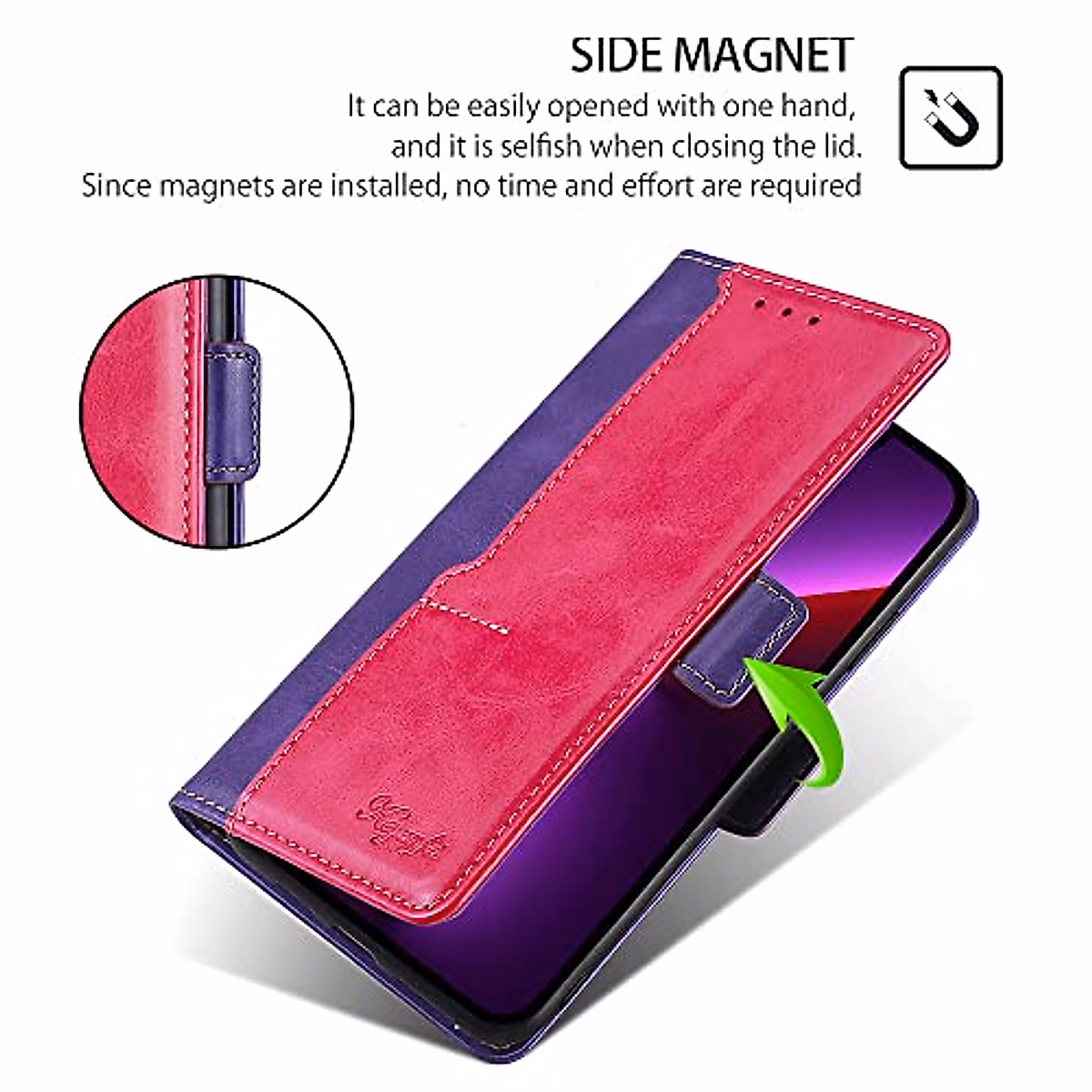 Fansipro Wallet Folio Case for Samsung Galaxy S9 Plus, Premium PU Leather Slim Fit Cover for Galaxy S9 Plus, 2 Card Slots, Friendly Fit, Rose Red & Purple
