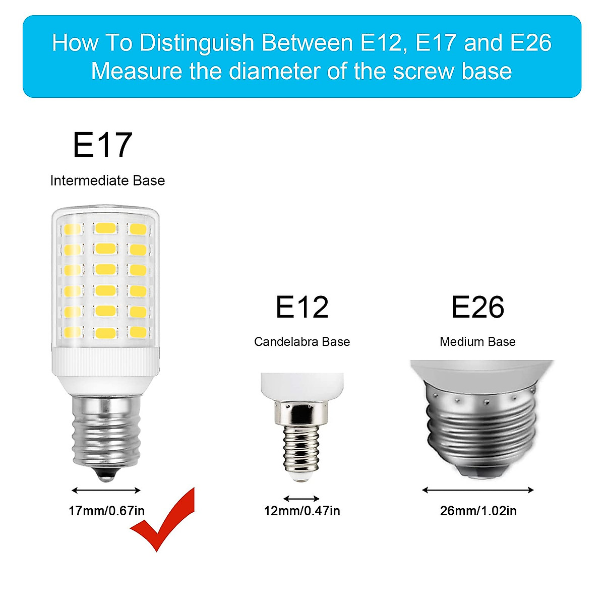 Frigidaire Freezer Light Bulb Replacement E17 LED Appliance Bulb KEI D28A KEL2811 Compact 5304517886 6W Equivalent 60W-70W Daylight White 800LM E17 Intermediate Base Bulbs Not Dimmable (2 Pack)