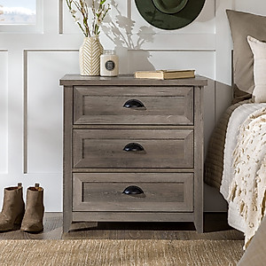 Walker Edison Hazel Modern Farmhouse 3 Drawer Framed Nightstand with Half-Moon Handles, 25 Inch, Grey Wash