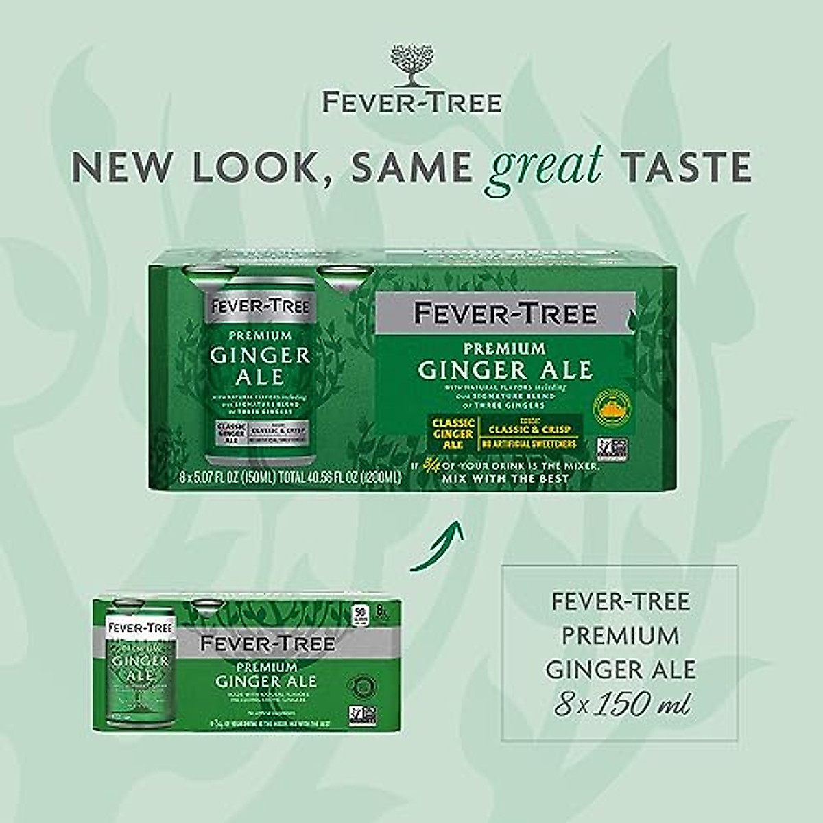 Fever Tree Ginger Ale - Premium Quality Mixer - Refreshing Beverage for Cocktails & Mocktails. Naturally Sourced Ingredients, No Artificial Sweeteners or Colors - 150 ML Cans - Pack of 24