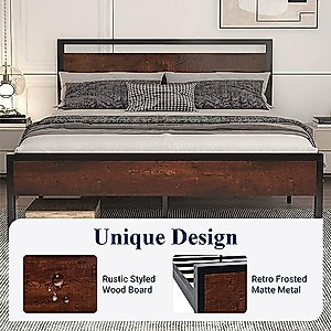 Allewie Full Size Platform Bed Frame with Wooden Headboard and Footboard, Heavy Duty 12 Metal Slats Support, No Box Spring Needed, Under Bed Storage, Non-Slip, Noise Free, Easy Assembly, Mahogany