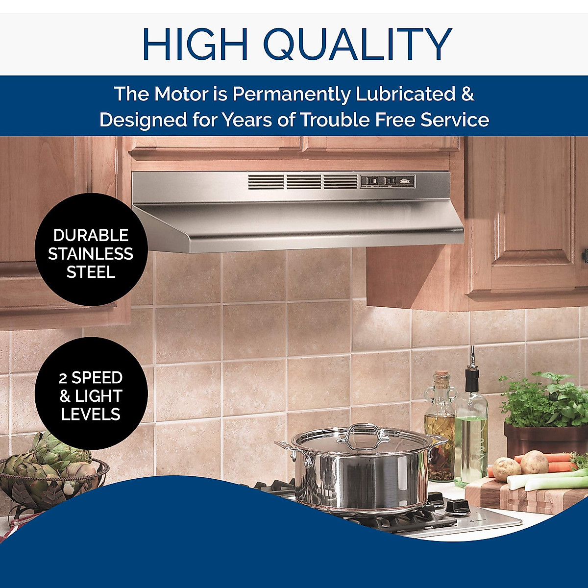 Broan-NuTone 413604 Non-Ducted Ductless Range Hood Insert with Light, Exhaust Fan for Under Cabinet, 36-Inch, Stainless Steel