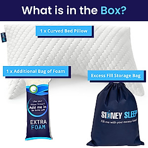 Sidney Sleep Side and Back Sleeper Pillow for Neck and Shoulder Pain Relief - Memory Foam Bed Pillow for Sleeping - 100% Adjustable Fill - Queen Size Washable Case. Extra Fill Included (Queen, White)