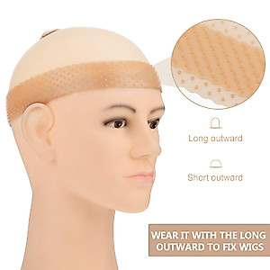 WILLBOND 4 Pieces Nylon Wig Caps and Silicone Stretchy Wig Grip Band Set Seamless Non-slip Headband Adjustable for Women(White and Light Brown, Skin Color)